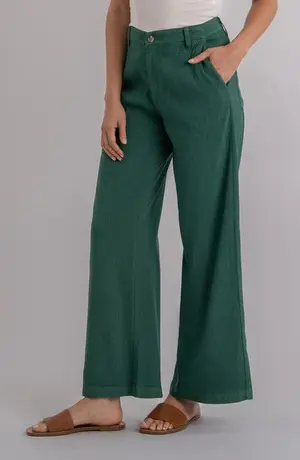 Kut From The Kloth High-waisted Wide Leg Linen-blend Pants - Jungle