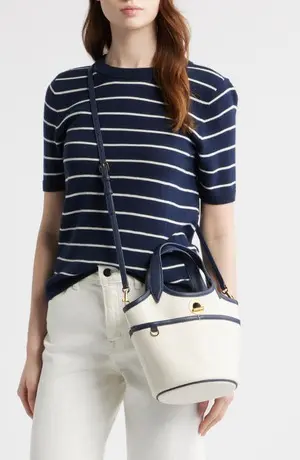 Veronica Beard Canvas Bucket Bag - Navy/ecru