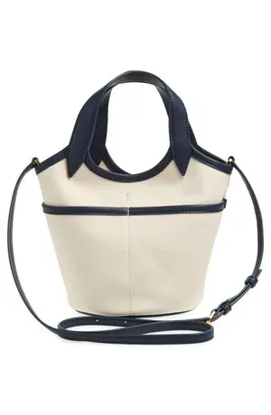 Veronica Beard Canvas Bucket Bag - Navy/ecru