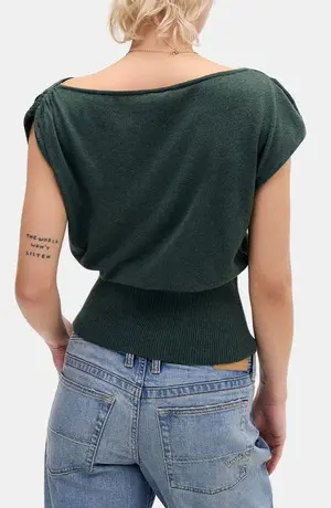 BDG URBAN OUTFITTERS Bailey Boat Neck Knit Crop Top - Khaki