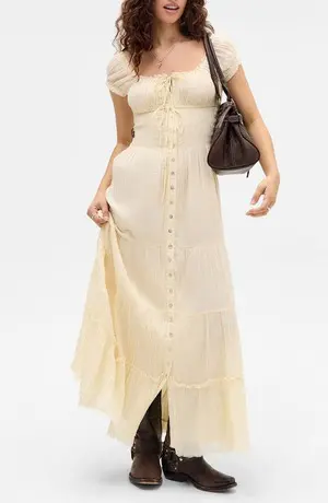 BDG URBAN OUTFITTERS Tiana Maxi Peasant Dress - Yellow