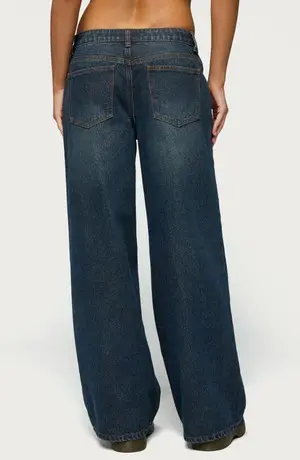 EDIKTED Heart Pocket Low Rise Wide Leg Jeans