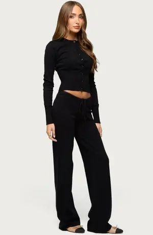 EDIKTED Low Rise Knit Drawstring Pants - Black