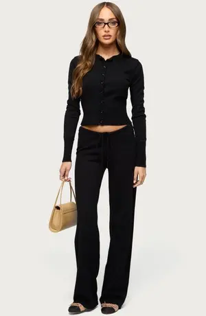 EDIKTED Low Rise Knit Drawstring Pants - Black