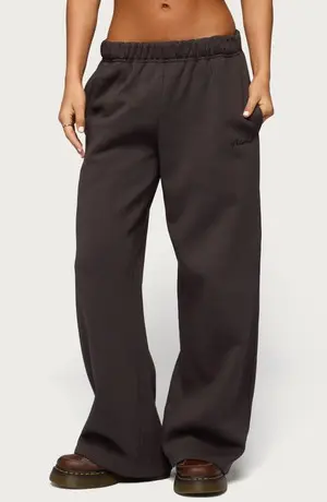 EDIKTED Low Rise Wide Leg Sweatpants - Dark-gray