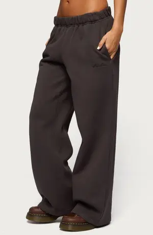 EDIKTED Low Rise Wide Leg Sweatpants - Dark-gray