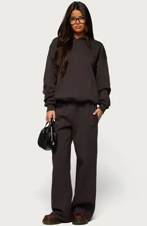 EDIKTED Low Rise Wide Leg Sweatpants - Dark-gray