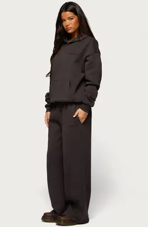 EDIKTED Low Rise Wide Leg Sweatpants - Dark-gray