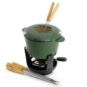 MEGACHEF Enameled Cast Iron Fondue Pot With 6 Serving Forks