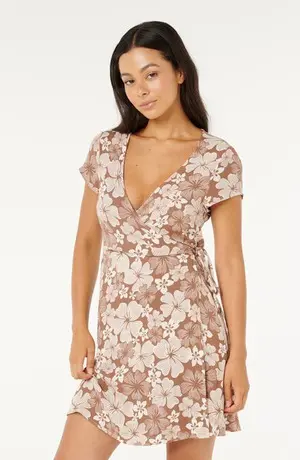 Rip Curl Aloha State Wrap Mini Dress - Brown