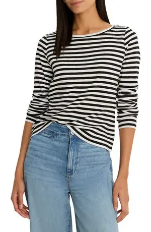 NIC+ZOE Cape Stripe Rib T-shirt - Black Multi