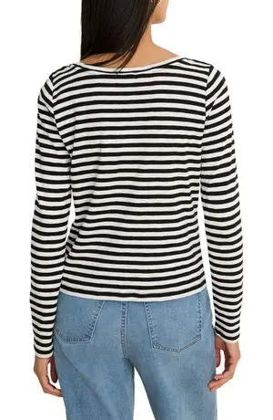 NIC+ZOE Cape Stripe Rib T-shirt - Black Multi