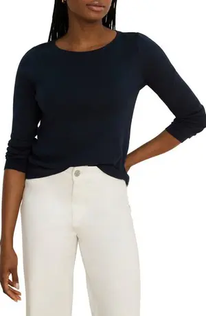NIC+ZOE Long Sleeve Boat Neck Top - Dark Indigo