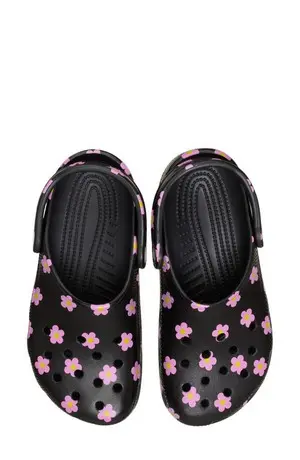 CROCS Flower Print Classic Clogs - Black