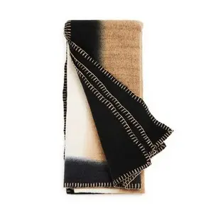 STUDIO VARIOUSLY Siro Brown And White Ombre Textured Throw In Hand Spun Merino And Hand Stitched Hem