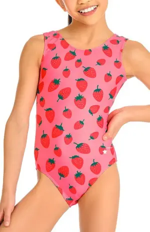DESTIRA Printed Open Back Gymnastics Leotard With Scrunchie - Strawberry Fields