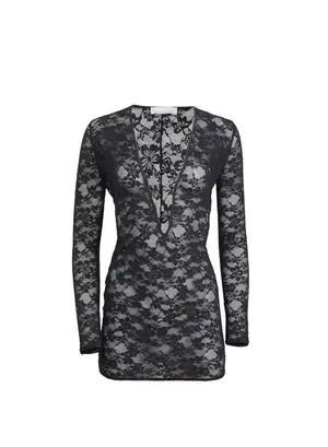 FLEUR DU MAL Deep Plunge Lace Mini Dress