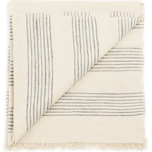 STUDIO VARIOUSLY Silica Chalk Off White And Gray Stripes Pattern Soft Handwoven Merino Throw