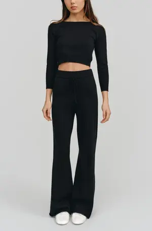 KATHRYN MCCARRON Alex Wide Leg Cashmere Pant - Black