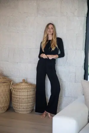 KATHRYN MCCARRON Alex Wide Leg Cashmere Pant - Black