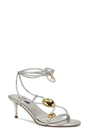 Nine West Greska Ankle Wrap Sandals - Silver