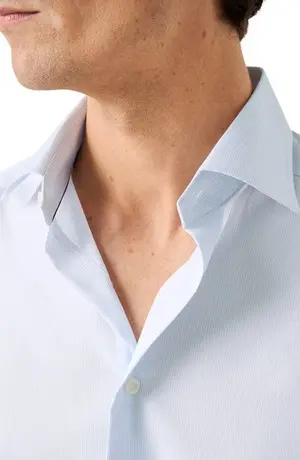 Eton Slim Fit Pinstripe Cotton Twill Dress Shirt - Light Blue