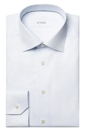 Eton Slim Fit Pinstripe Cotton Twill Dress Shirt - Light Blue