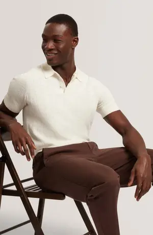 Ted Baker London Edgard Cotton & Linen Polo - Ecru