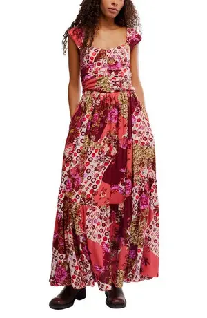 Free People Sasha Floral Mesh Midi Dress - Strawberry Combo