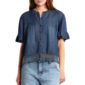 BILLY T Pleat Button-up Top - Dusk Denim