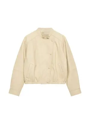Mint Velvet Leather Cropped Pilot Bomber Jacket