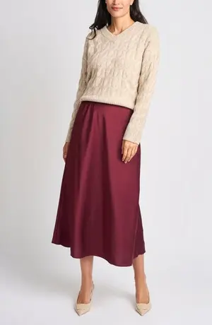 Halogen Flared Maxi Skirt - Burgundy