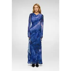 DASKA Circe Maxi Dress With Ruffle And Tie Details - Blue