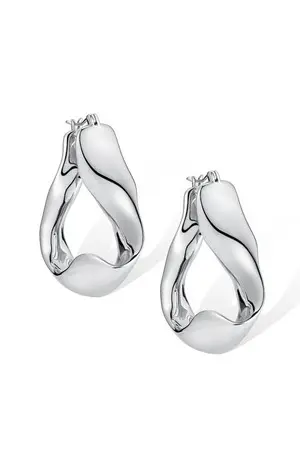 RETRO CHIC Toned Sculptural Ripple Hoop Earrings - Silver