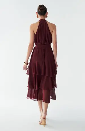 BWLDR Tony Midi Dress With Tiered Skirt And Belt