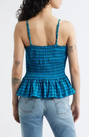 Free People Gingham Peplum Tank - Teal Combo