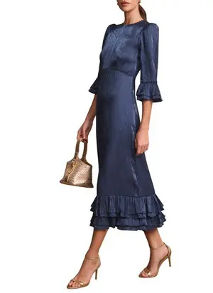 Mint Velvet Metallic Ruffled Midi Dress