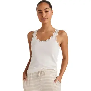 HAVEN WELL WITHIN Organic Cotton Rib Knit Lace Tank - Ivory