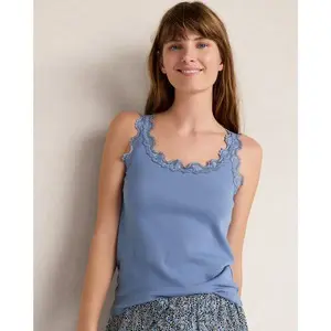 HAVEN WELL WITHIN Organic Cotton Rib Knit Lace Tank - River
