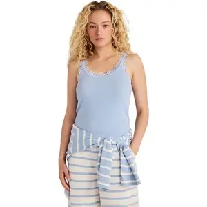 HAVEN WELL WITHIN Organic Cotton Rib Knit Lace Tank - Wave