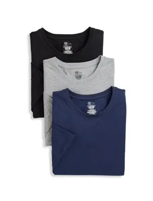 HARBOR BAY BY DXL Big & Tall 3 Pk Active Stretch Crewneck T-shirts - Peacoat