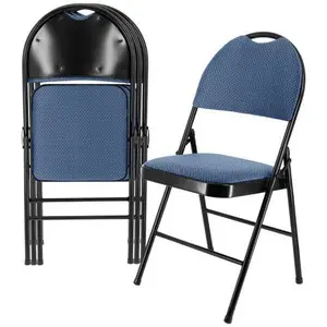 ELAMA 4 Piece Metal Folding Chair With Padded Seats - Blue
