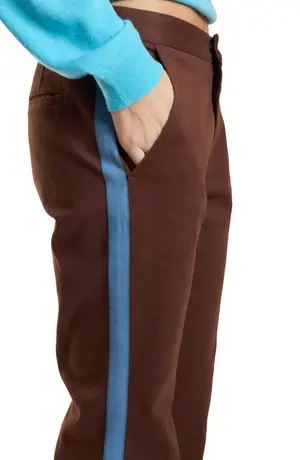 Cynthia Rowley Cotton Cropped Flared Pants With Side Stripe - Brown