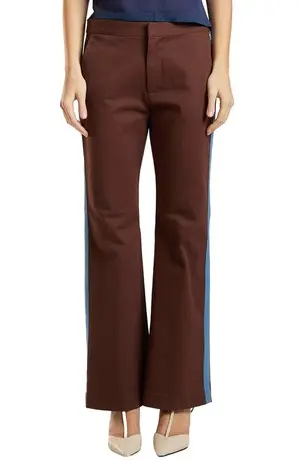 Cynthia Rowley Cotton Cropped Flared Pants With Side Stripe - Brown