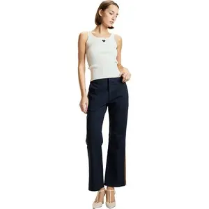 Cynthia Rowley Cotton Cropped Flared Pants With Side Stripe - Navy