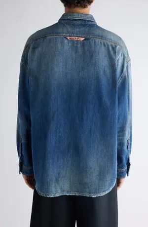 Acne Studios Setar Trafalgar Distressed Denim Button-up Shirt - Mid Blue