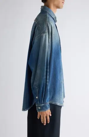 Acne Studios Setar Trafalgar Distressed Denim Button-up Shirt - Mid Blue