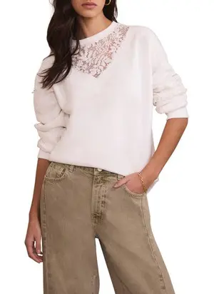 Mint Velvet Broderie Detail Sweatshirt - Ivory