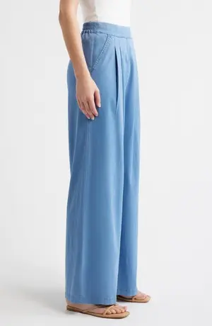 Hue Wide Leg Pull-on Denim Pants - Chambray