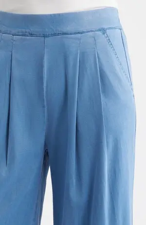 Hue Wide Leg Pull-on Denim Pants - Chambray